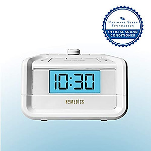Homedics Sound Machine and Alarm Clock with Time Projection. White Noise Sound Machine with a Digital FM Alarm Clock Radio, 8 Sounds, Snooze, Sleep Timer and Night Light