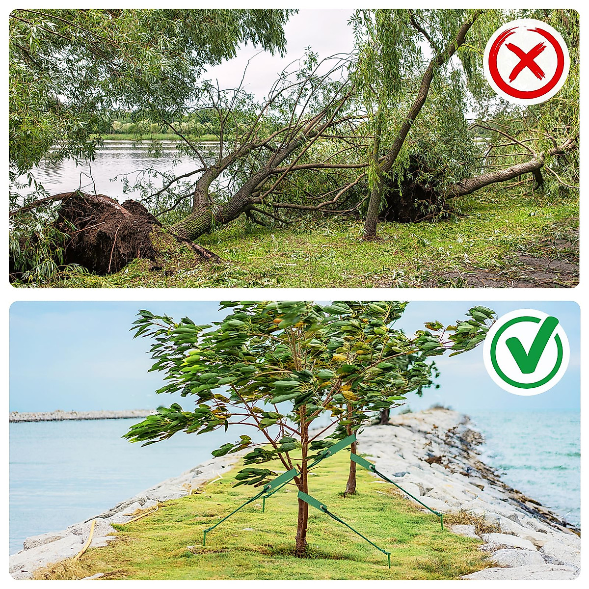 DasTior 3 Pcs Heavy Duty Steel Tree Stake Kit, Tree Supports for Leaning Tree Protection with 3 PCS 11.8" Steel Tree Stakes, 3 PCS 15.8" Tree Straps，32.8 FT Rope