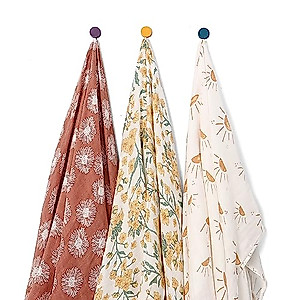 LAT 3 Pack Muslin Swaddle Blankets,Soft Bamboo Cotton Breathable Wraps for Baby,Large 43 x 59 inches,Unisex for Boys & Girls Newborn,Infant Shower and Wearable Swaddling Set(Sun Flowers)
