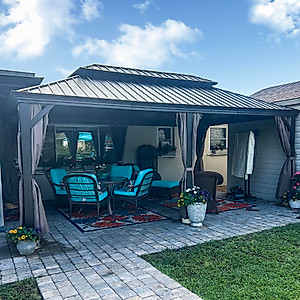 Domi Outdoor Living 12’ X 20’ Hardtop Gazebo, Outdoor Aluminum Frame Canopy with Galvanized Steel Double Roof, Outdoor Permanent Metal Pavilion with Curtains and Netting for Patio, Backyard and Lawn