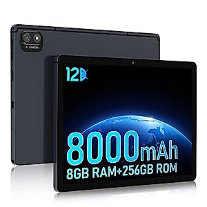 Latest Android 12 Tablet with 4G LTE Cellular,8GB RAM,256GB ROM, 1TB Expand,Octa Core,10.1 Inch 1920x1200 FHD IPS Screen,8000mAh Battery,5+13MP Dual Camera,Dual Sim Card Slot,2.4/5G WiFi,Bluetooth