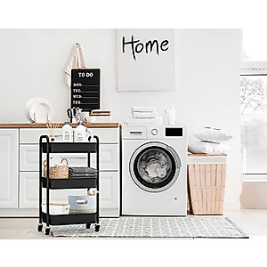 CAXXA 3-Tier Rolling Metal Storage Organizer - Mobile Utility Cart, Kitchen Cart with Caster Wheels (Black)