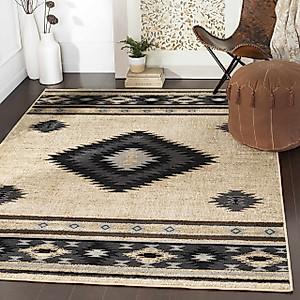 Hauteloom Hoylake Southwestern Tribal Living Room Bedroom Dining Room Aztec Area Rug - Native American Indian Indie Carpet - Brown, Gray, Black - 7'10" x 11'2"