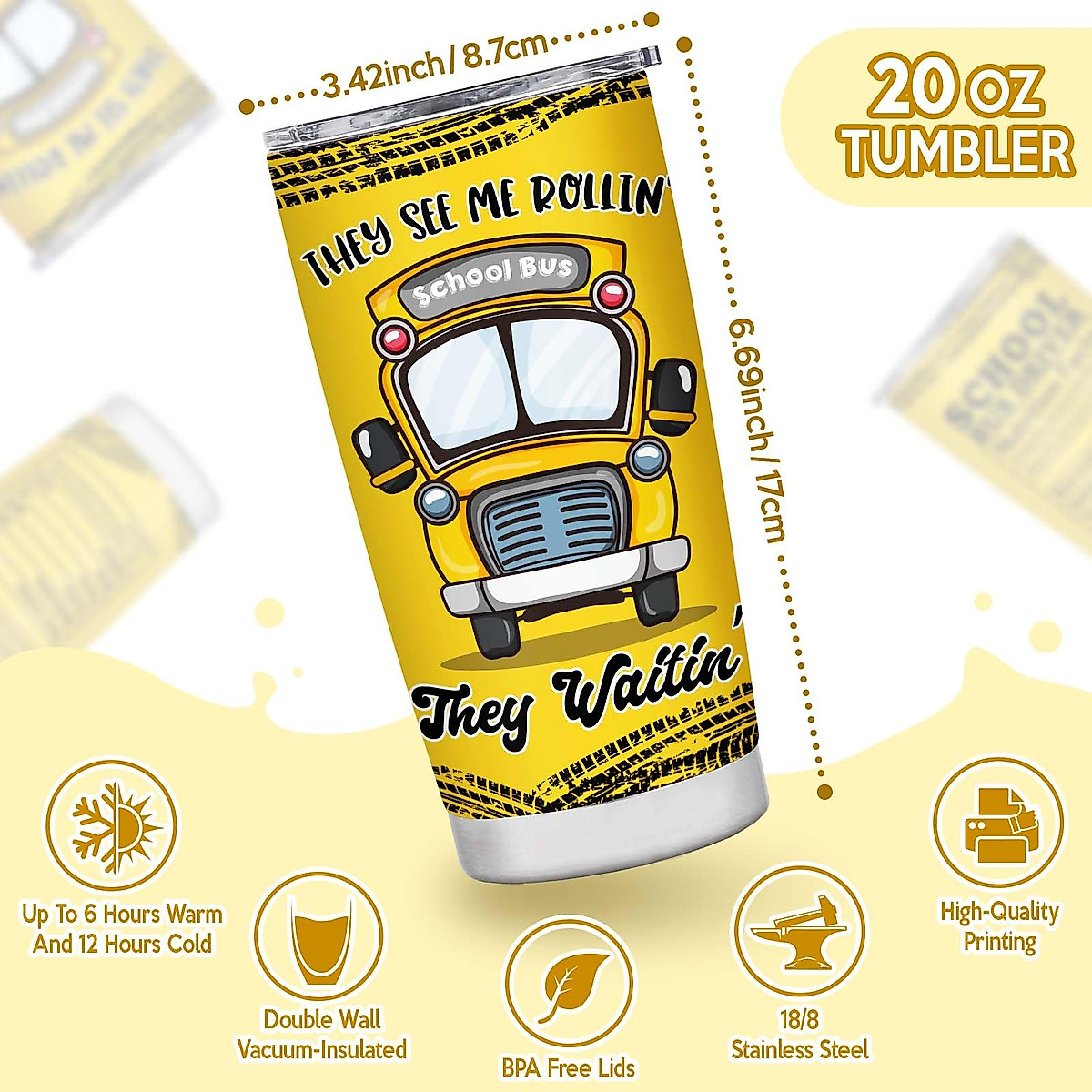 Bus Driver Appreciation Gifts for Men Women School Bus Driver Gifts Back to School Gifts for Kids Gifts for Retired Bus Driver School Bus Driver Tumbler Mug Insulated Cup Stainless Steel with Lid 20OZ