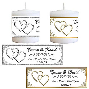 28 SILVER GOLD HEARTS WEDDING FAVORS PERSONALIZED VOTIVE CANDLE LABELS