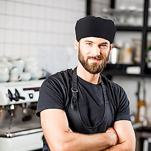 Lusofie 4 Pcs Unisex Chef Hats Adjustable Kitchen Cooking Caps with Elastic One Size Fit Most Black Breathable Mesh Top