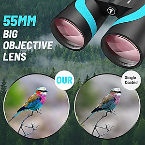 15x55 HD Binoculars for Adults High Powered, Large View Binoculars BAK4 Prism Waterproof Binoculars -Lightweight Binoculars for Bird Watching Hiking Travel Cruise Trip with Phone Adapter(Blue)