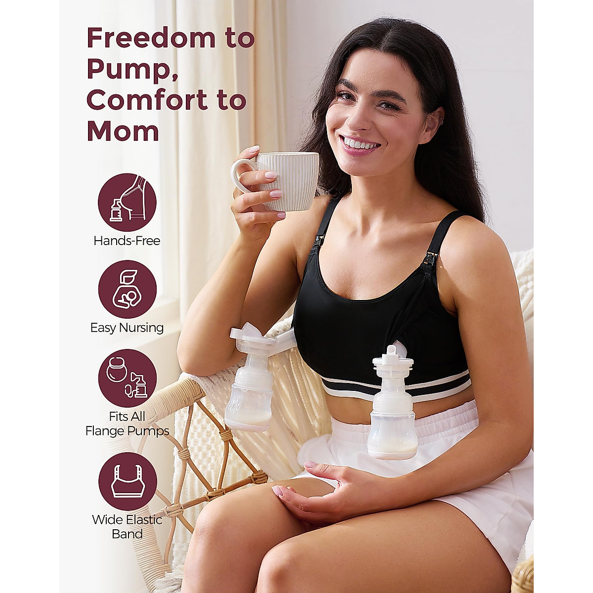 Momcozy Pumping Bra Hands Free, Upgraded Breast Pump Bra with Widened Band, Pumping Nursing Bra in One, Adjustable Straps Bralette