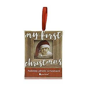 Pearhead Baby’s First Christmas Wooden Picture Frame Ornament, Newborn Milestone Keepsake Photo, Holiday Gift For New and Expecting Parents, Rustic My First Christmas Ornament