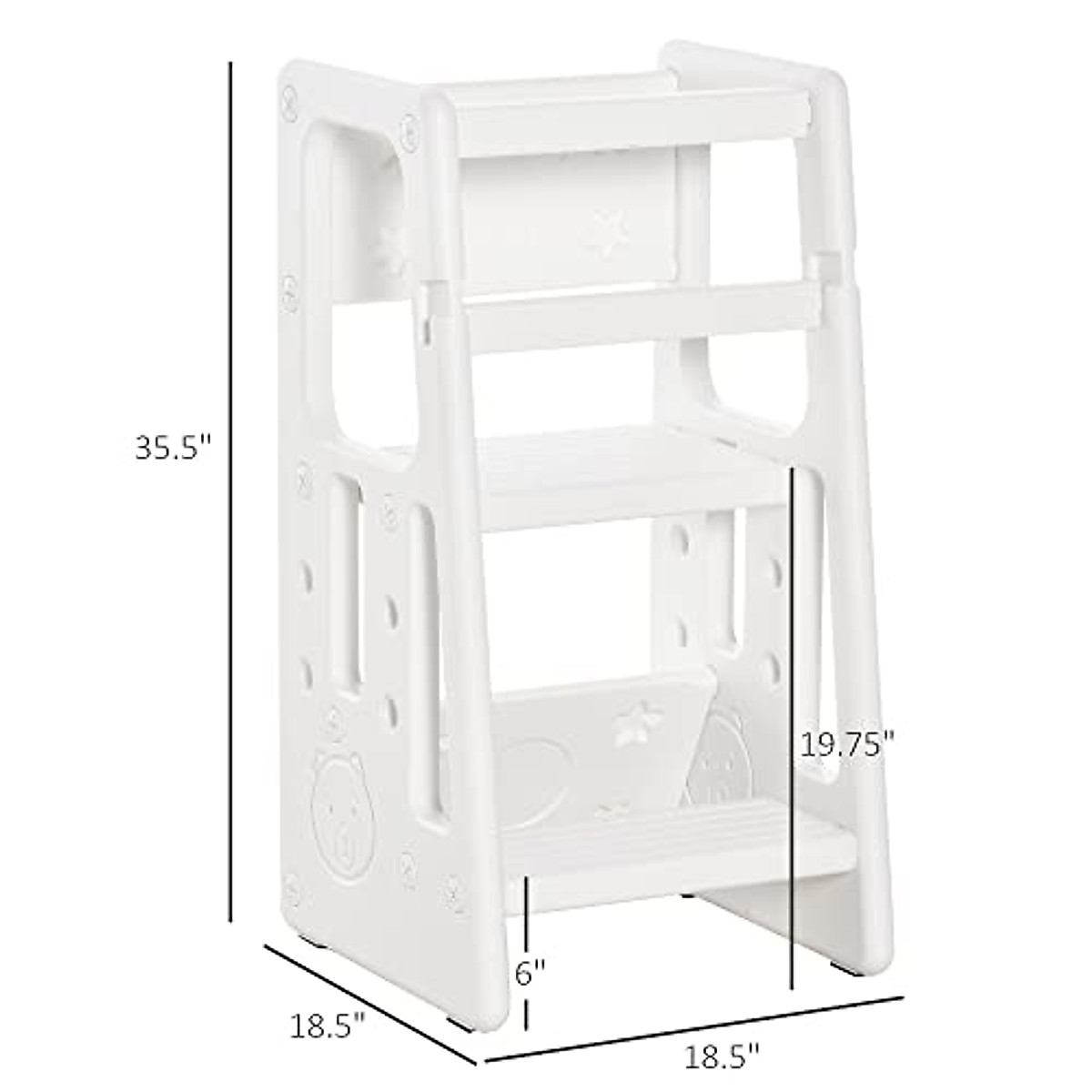 Qaba Toddler Tower with Adjustable Height, Toddler Kitchen Stool Helper with Anti-Slip Mat, Step Stool for Kitchen, Bathroom, White