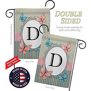 Breeze Decor D Initial Garden Flag Set Wall Hanger Monogram Friends Bugs & Frogs Butterfly Ladybugs Dragonfly Bee Springtime Insect Natural Wildlife House Yard Gift Double-Sided, Made in USA