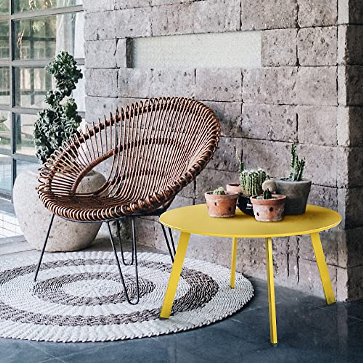 Grand patio Round Outdoor Coffee Table, Weather Resistant Metal Large Side Table for Balcony, Porch, Deck, Poolsid, Yellow