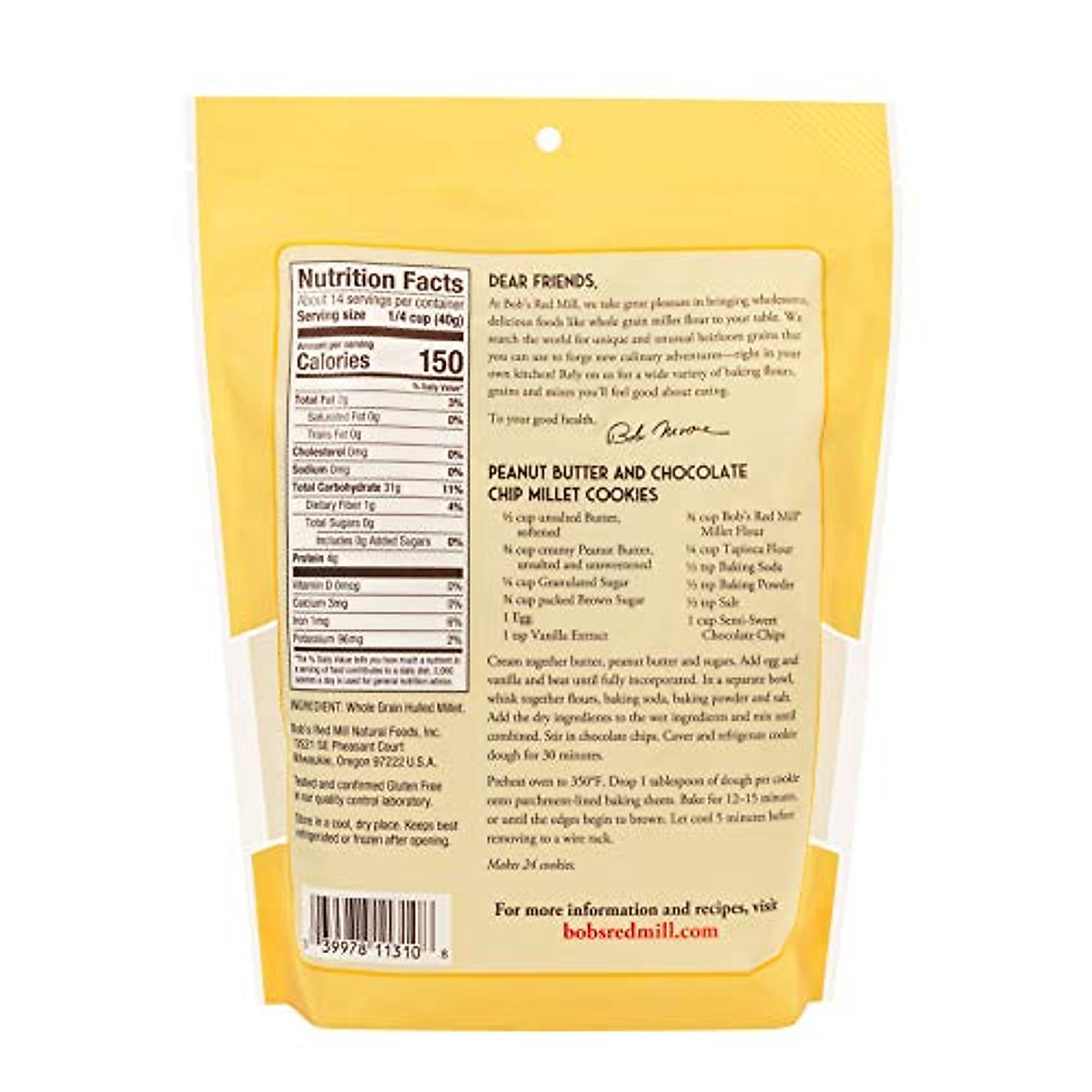 Bob's Red Mill Stone Ground Whole Grain, Millet Flour, 20 Ounce (Pack of 4)