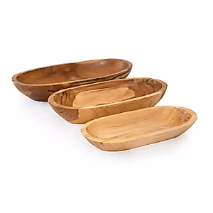 ANDALUCA Teak Wood Decorative Oval Wood Dough Bowls (Set)