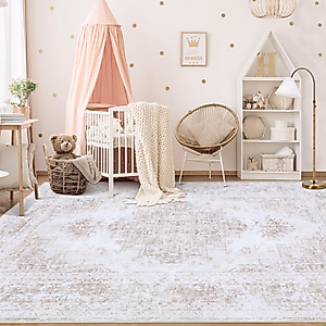 XLUEZ Area Rug 6x9 Living Room Rug, Machine Washable Vintage Distressed Medallion Rug Non-Slip Soft Low Pile Large Indoor Rugs for Bedroom Kitchen Dining Room Office(Beige,6'x9')