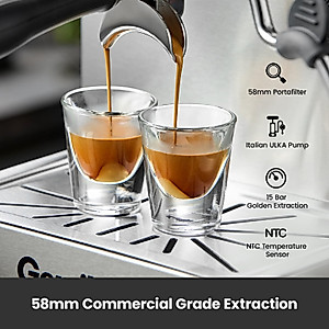 Gemilai Espresso Machine, Professional Espresso Maker with Milk Frother Steam Wand & 1.8QT Water Tank, Espresso Maker with 1500W Fast Heating for Latte Macchiato Cappuccino, Brushed Stainless Steel