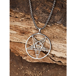HAQUIL Satanic Necklace, Stainless Steel Hollow Sigil of Baphomet Pendant, Box Chain, Satanic Jewelry