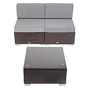 ZLXDP 3 Pieces Patio PE Wicker Rattan Sofa Set Patio Furniture Set