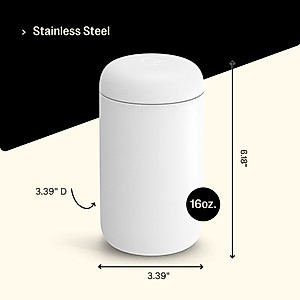 Fellow 16 oz Carter Wide Travel Mug - Wide Mouth Vacuum-Insulated Stainless Steel - Tea and Coffee Tumbler - Travel Coffee Mug with Ceramic Interior - Matte White