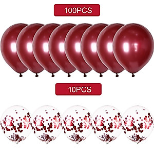 12 Inch Latex Burgundy Balloons Wine Balloons Confetti Balloons for Wedding Bridal Shower Birthday Party Anniversary Decoration & Women Party,110 Piece