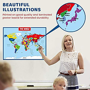 World Map Laminated Poster - Use For Home School,Classroom,Back to School Resources - 18 x 24 Inch