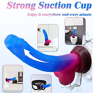 Liquid Silicone Realistic G Spot Dildo Adult Sex Toys for Women or Men, Gradient Color Strap on Jelly Dildos for Lesbians, Soft Thick Anal Dildo with Strong Suction Cup for Anal Sex Blue
