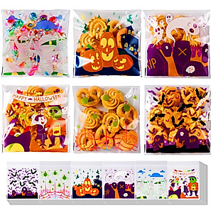 JOYIN 150 PCS Halloween Cellophane Treat Bags, Halloween Clear Self-adhesive Candy Bags, Halloween Plastic Cookie Bags for Trick or Treat, Halloween Goodie Bags for Party Favor Supplies