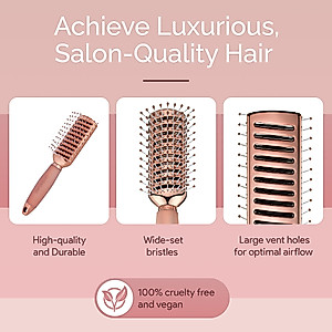 Lily England Vented Hair Brush for Blow Drying - Easy Detangling Hairbrush for Women for Fine, Thick, Curly Hair with Non-Slip Gel Handle - Static Free Vent Hair Brushes for Faster Drying, Rose Gold