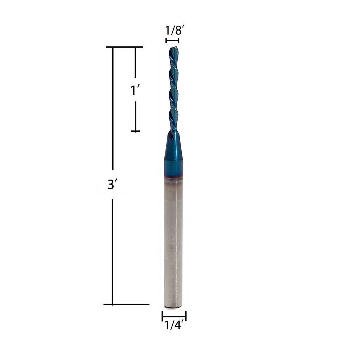 XsteelPower Extra Long Spiral Router Bit Down Cut 1/8" Cutting Diameter 1/4" Shank 3" OVL with Nano Coating HRC55 Solid Carbide End Mill for Wood Cut Carving Engrave Router Bits