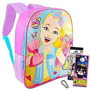 Fast Forward JoJo Siwa Backpack for Girls, Kids - 4 Pc Bundle with 16" JoJo Siwa School Backpack, Stickers, Backpack Clip, and More (JoJo Siwa School Supplies)