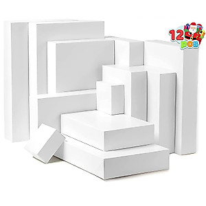 JOYIN 12 PCS Assorted Christmas Shirt Gift Box, 4 Sizes White Assorted Shirt Wrap Box Set with Lids, Base, Gift Tag Stickers and Bows for Gift Wrapping, Present Wrap Décor