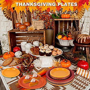 48PCS Thanksgiving Paper Plates Fall Disposable Dinner Plates Heavy Duty Kids Dinnerware Sturdy Appetizer Dessert Plates Give Thanks Autumn Harvest Party Supplies Round Multi-color Plates 10in&7in