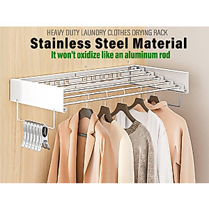 MaiHongda Invisible Wall Mounted Laundry Clothes Drying Rack Clothing Retractable Wall Hanger Collapsible Hanging Towel Holder for Laundry Bathroom Indoor/Outdoor(White,5 Rods,32")