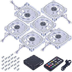 DS Addressable RGB 120MM LED Fans with Controller for White PC Case, White CPU Cooler, White Radiators System (RGB Fans 6 Pack, G Series)
