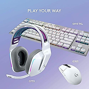 Logitech G733 Lightspeed Wireless Gaming Headset with Suspension Headband, LIGHTSYNC RGB, Blue VO!CE mic Technology and PRO-G Audio Drivers - White (Renewed)