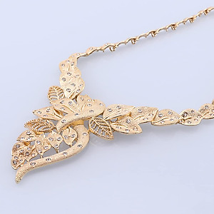 NA African Dubai Gold Jewelry Nigerian Crystal Necklace Hoop Earrings Ring Women Italian Bridal Jewelry Sets Wedding Accessories (Gold)