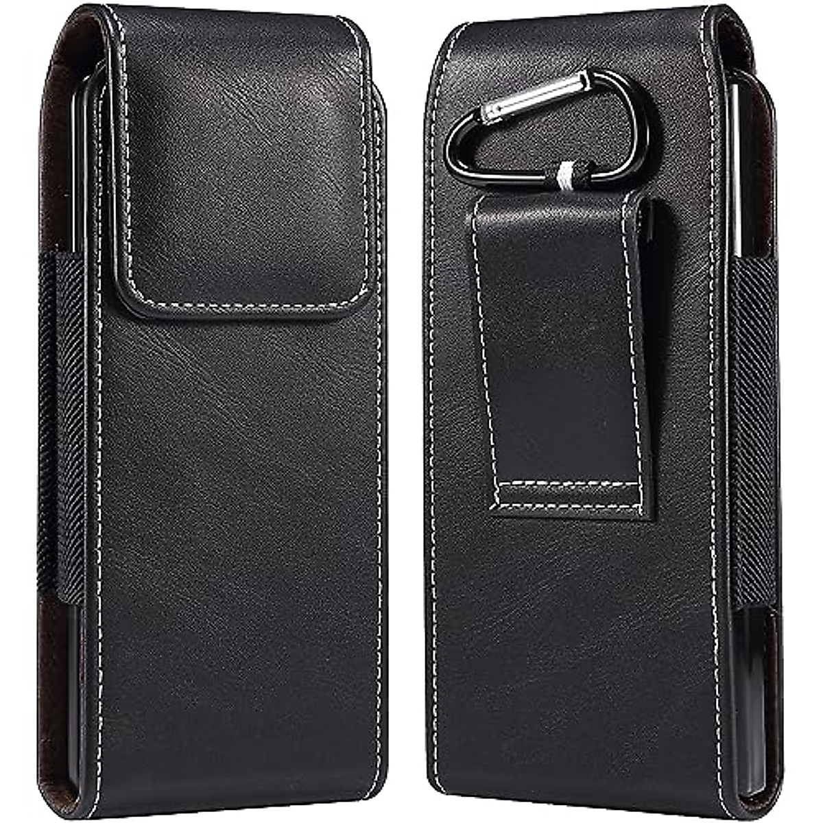 Miimall Compatible Samsung Galaxy Z Fold 5/4/3/2 Phone Pouch Holster Belt Case, Leather Pouch with Carabiner +Magnetic Closure for Fold Phone Holster Pouch for Galaxy Z Fold 5/Z Fold 4/3/2(Black)
