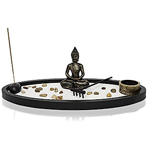 Japanese Zen Garden Kit Home Decor - Buddha Incense Stick Holder Office Desk Accessories - Zen Garden Sand Corner Desk Office Decor - Buddha Statue Table Top - 13.5" x 6.25" x 5"