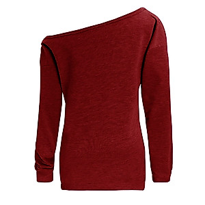 lymanchi Women Off Shoulder Sweatshirt Wide Neck Long Sleeve Slouchy Pullover Top 107 Wine Red 2X