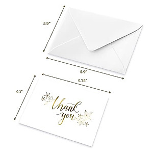 Fresh & Lucky 50 Elegant Thank You Assorted Blank Cards With Envelopes - Classic Multiple Golden and Silver Floral Print Stylish Design on White Thick Paper - Perfect For Weddings, Business Events, Invitations, Memorial Donations, Funeral Contributions, B