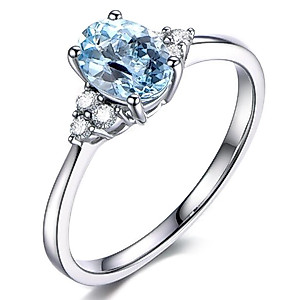 Kardy Fashion Gemstone Sea Blue Aquamarine Oval Cut 14K White Gold Engagement Women's Diamond Band Ring Set