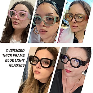 Breaksun Thick Frame Blue Light Glasses for Women Men Fashion Oversized Square Computer Gaming Eyeglasses (Black- Patterned leg)