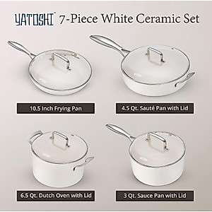 Yatoshi Nonstick Ceramic Cookware Set (7 Piece) - Non Toxic, PTFE & PFOA Free - Oven Safe & Compatible with All Stovetops (Gas, Electric & Induction)