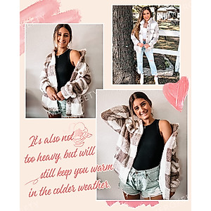 MEROKEETY Womens Plaid Long Sleeve Button Down Fleece Shacket Jackets Sherpa Teddy Coat with Pockets, Khaki, S