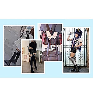 ZIXIANNIU Halloween Womens Long Socks Striped Thigh High Socks Cotton Over the Knee Socks Leg Warmers Christmas stockings (Black)