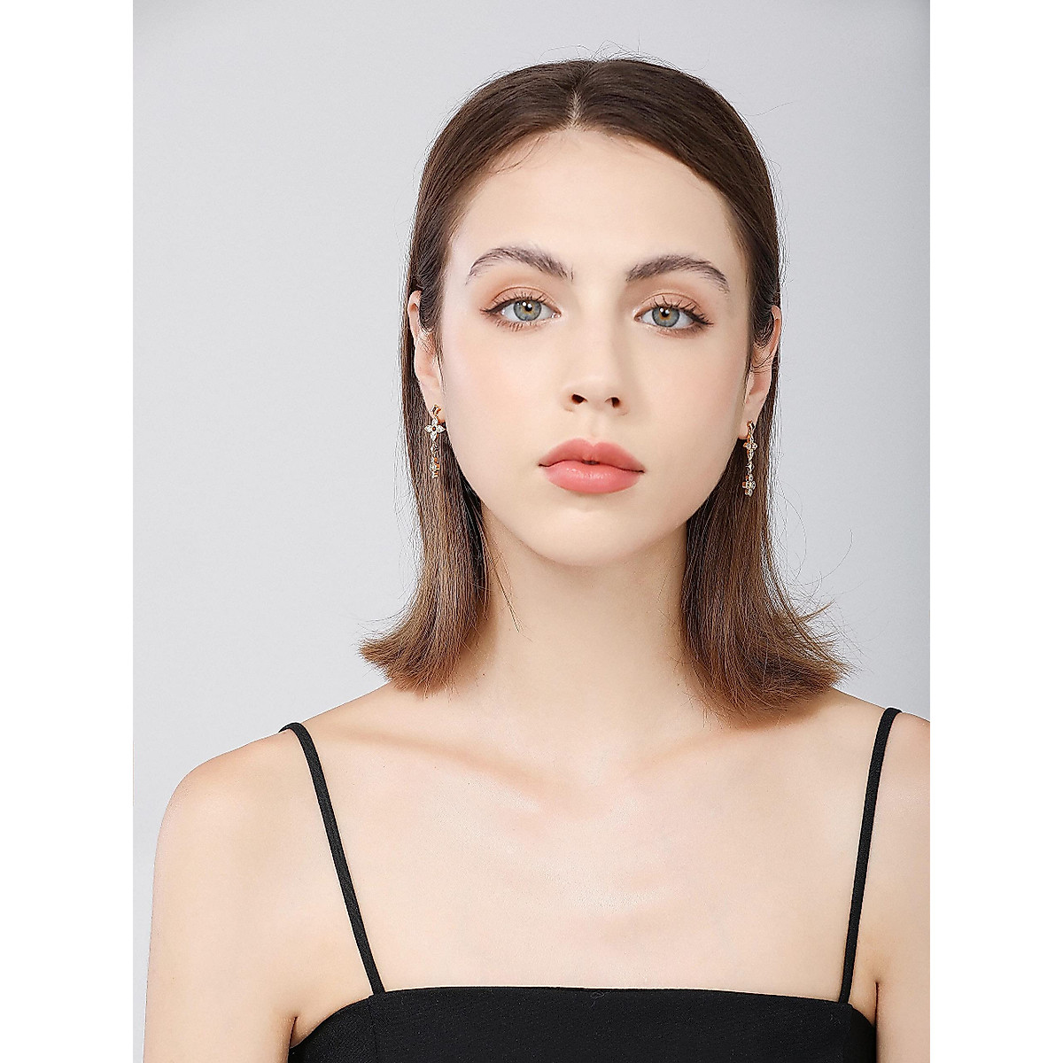 Frwiskp Womens Gold Drop Dangle Earrings, 18K Gold Plated 925 Sterling Silver posts Premium Trendy Cubic Zirconia Dangle Earring, Floral Drop Earring, Hypoallergenic Jewelry, Gifts for Womens Girls