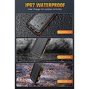 Feeke Solar-Charger-Power-Bank - 36800mAh Portable Charger,QC3.0 Fast Charger Dual USB Port Built-in Led Flashlight and Compass for All Cell Phone and Electronic Devices(Orange)