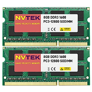 NVTEK 16GB (2X8GB) DDR3 1600MHZ PC3-12800 SODIMM 2Rx8 1.35V 204-PIN Non-ECC Laptop PC Computer Memory KIT