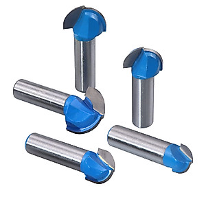 ROOCBIT Core Box Router Bit Set Double Flute Round Nose Router Bit Woodworking Tool Round Groove Router Bit 1/2 Inch Shank -( 5/8" 3/4" 7/8" 1" 1-1/8") 5PCS