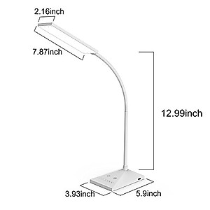K&ZZ LED Desk Lamp, Dimmable LED Table Lamp, Eye-Caring Study Light with USB Charging Port, Office Light with 5 Lighting Modes 7 Brightness Levels, Touch-Sensitive Reading Light, White